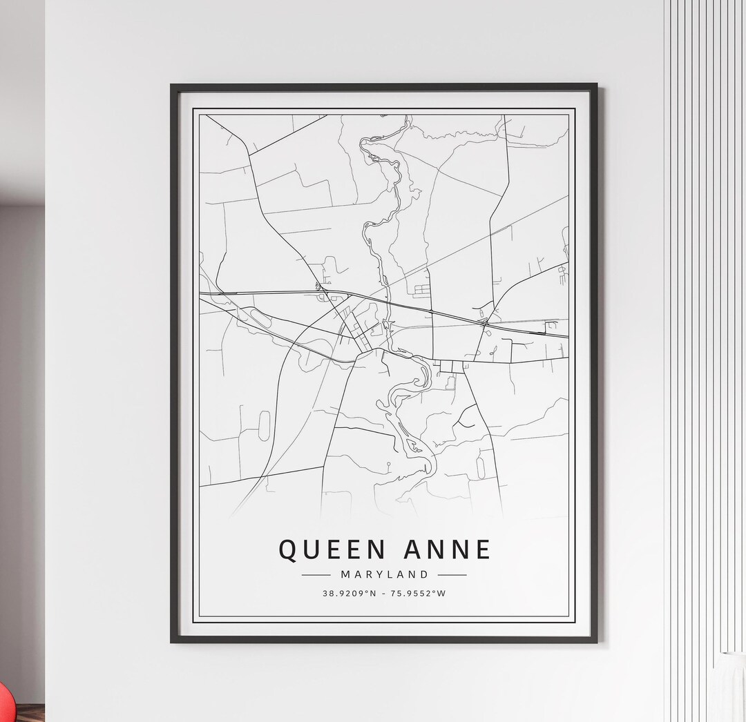 Queen Anne MD Street Map Print | Acrylic Glass Queen Anne Map Print ...