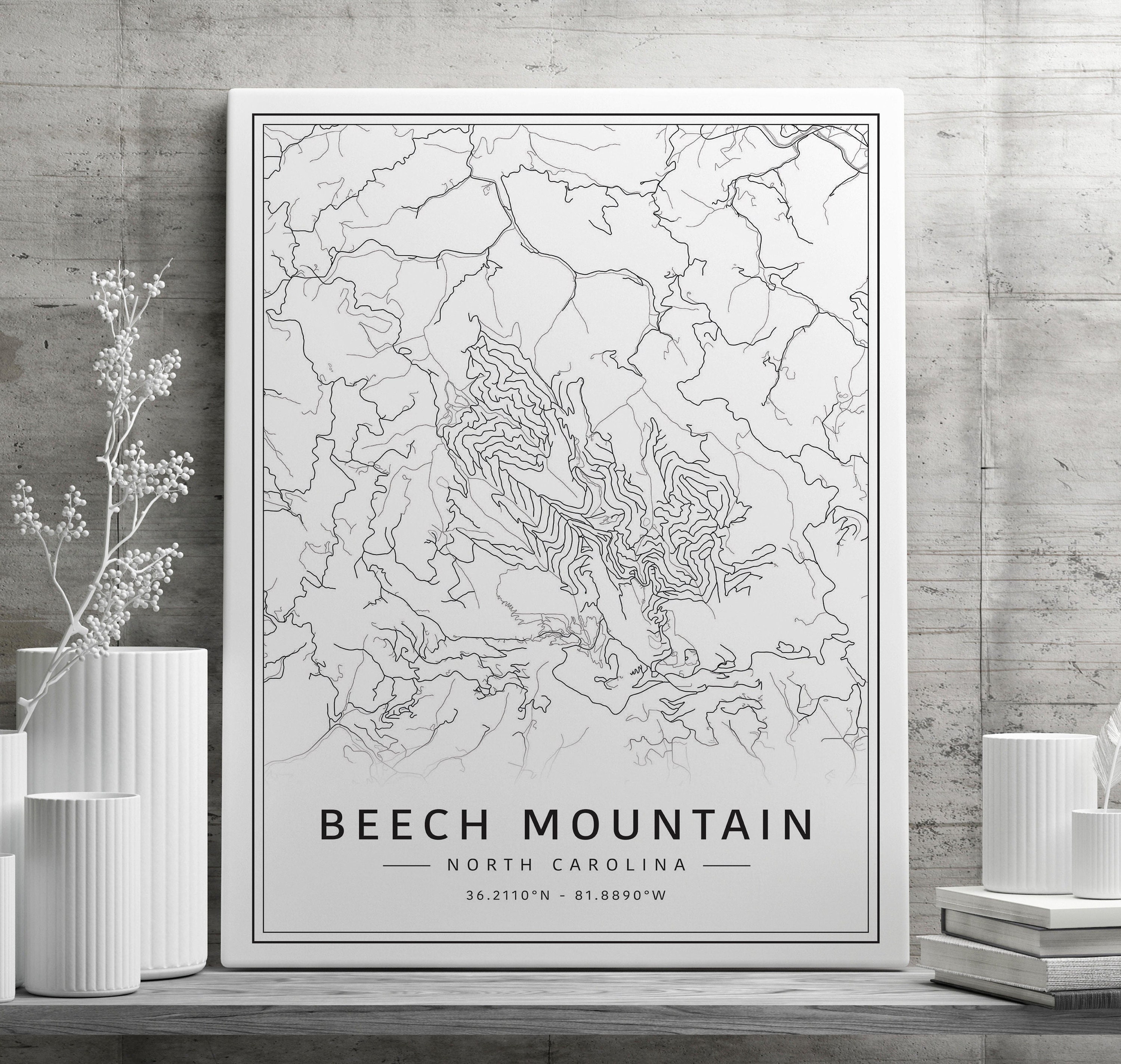 Beech Mountain NC Street Map Print Acrylic Glass Beech Mountain City ...