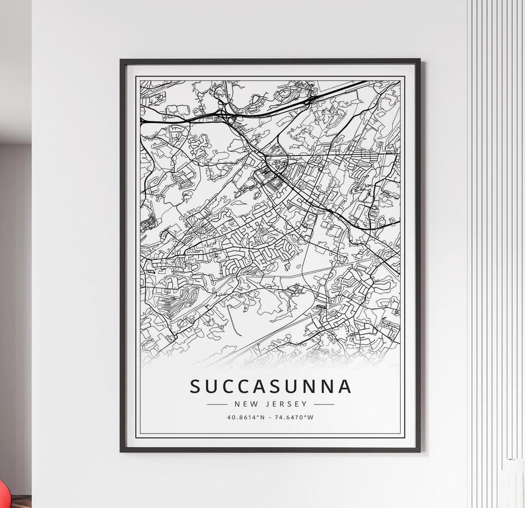Succasunna NJ Street Map Print | Acrylic Glass Succasunna Map Print ...