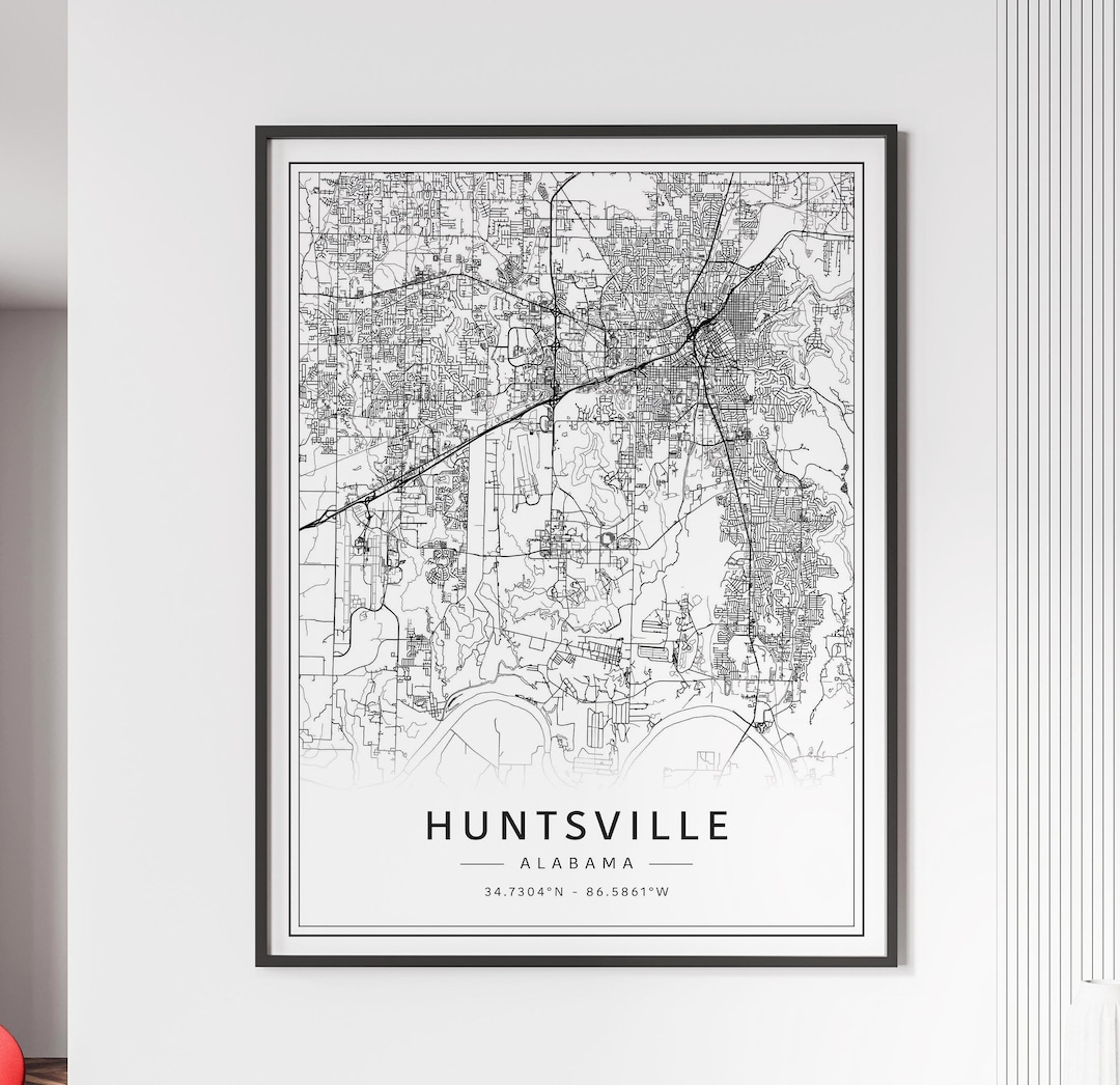 Huntsville AL Street Map Print | Acrylic Huntsville City Map Print ...