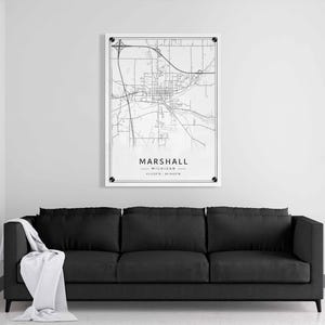 Marshall Michigan Street Map Print | Acrylic Glass Marshall City Map ...