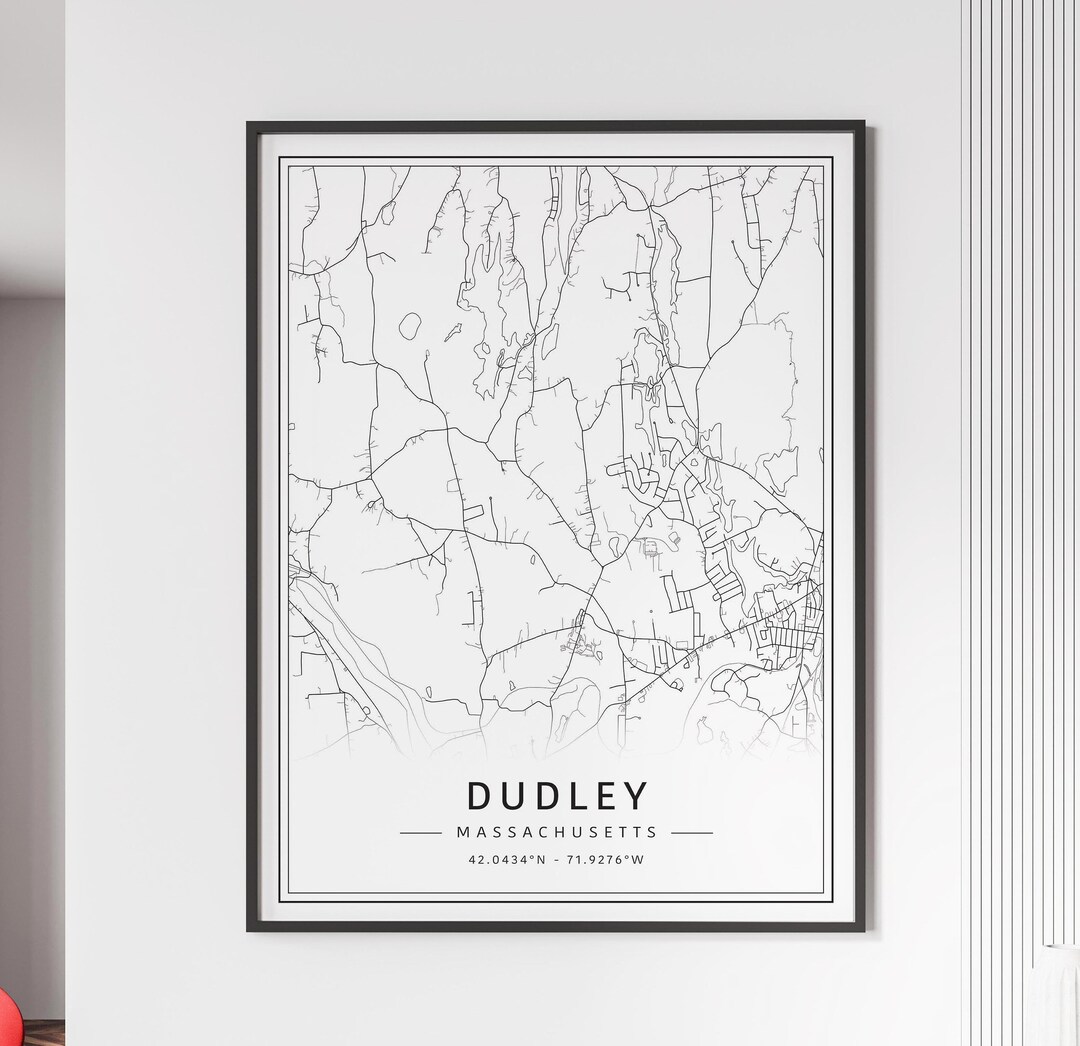 Dudley MA Street Map Print | Acrylic Glass Dudley Map Print | Canvas ...