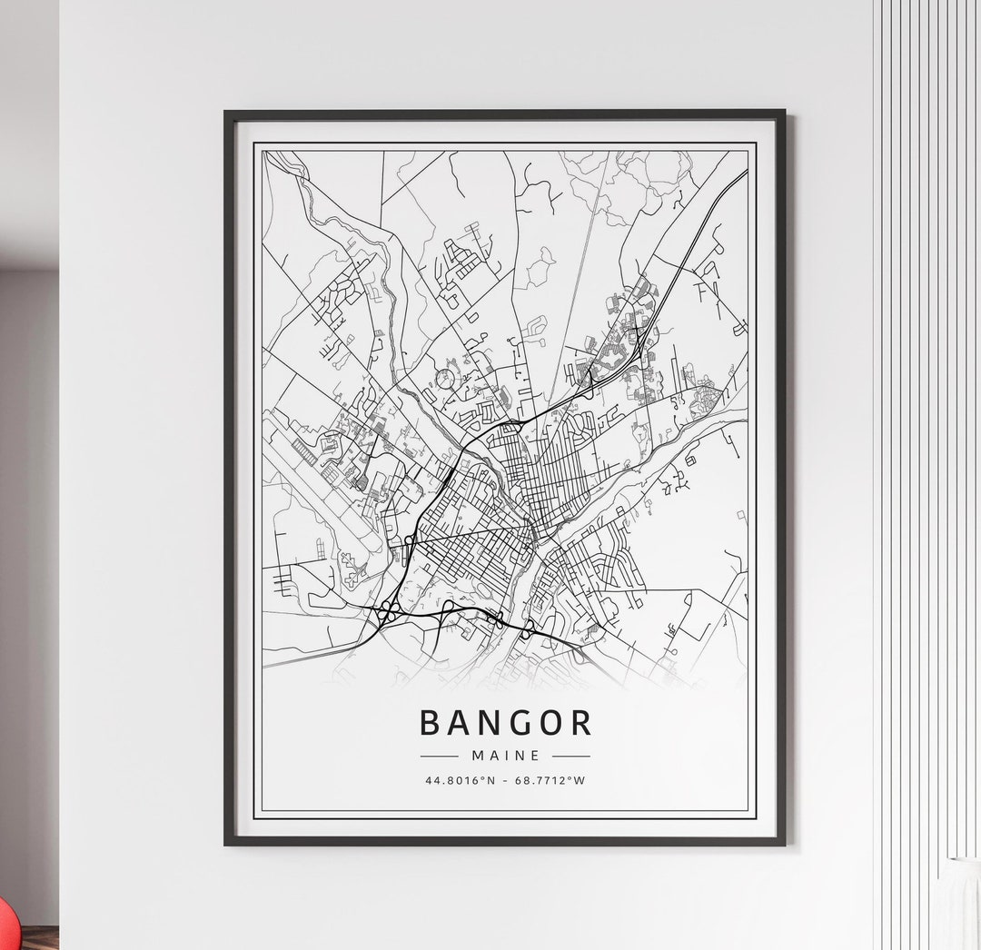 Bangor Maine Street Map Print | Acrylic Bangor City Map Print | Canvas ...
