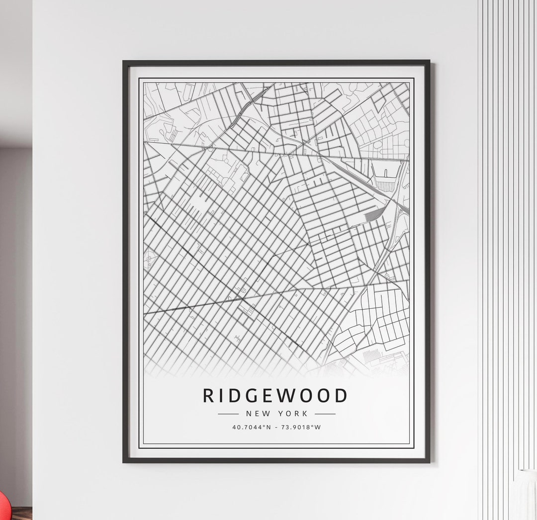 Ridgewood NY Street Map Print | Acrylic Glass Ridgewood City Map Print ...