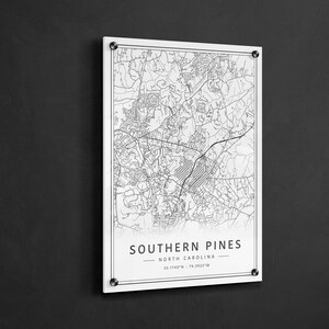 Southern Pines NC Street Map Print | Acrylic Glass Southern Pines City ...