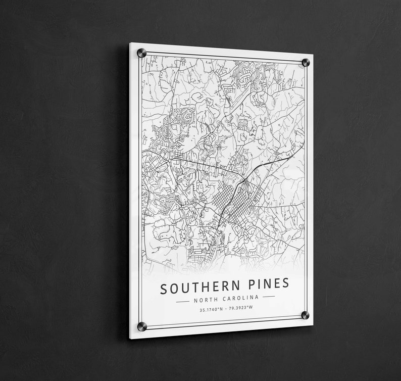 Southern Pines NC Street Map Print | Acrylic Glass Southern Pines City ...