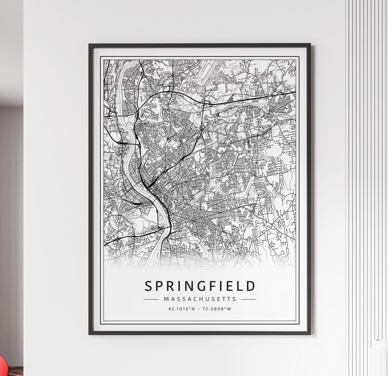 Springfield MA Street Map Print | Acrylic Glass Springfield City Map ...