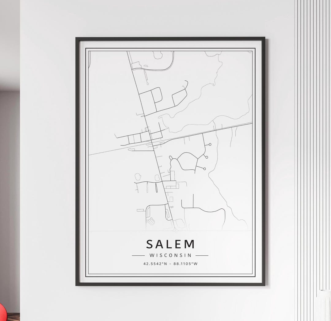 Salem Wisconsin Street Map Print | Acrylic Glass Salem Map Print ...