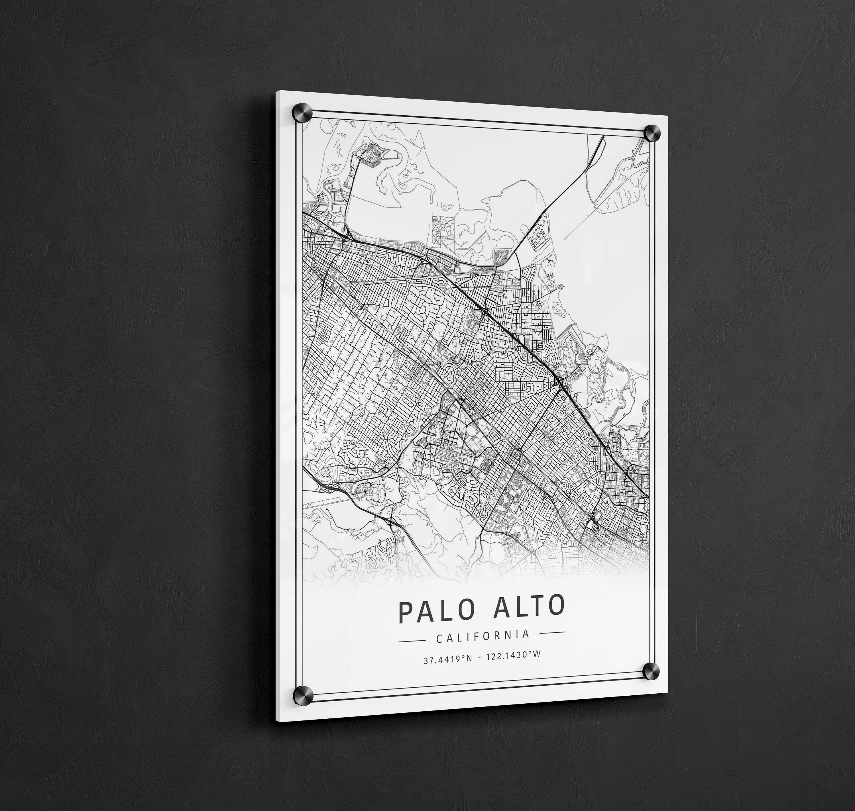Palo Alto California Street Map Print Acrylic Glass Palo Alto Map Print ...