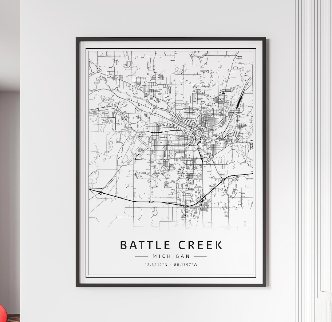 Battle Creek MI Street Map Print | Acrylic Glass Battle Creek City Map Print | Canvas Battle ...