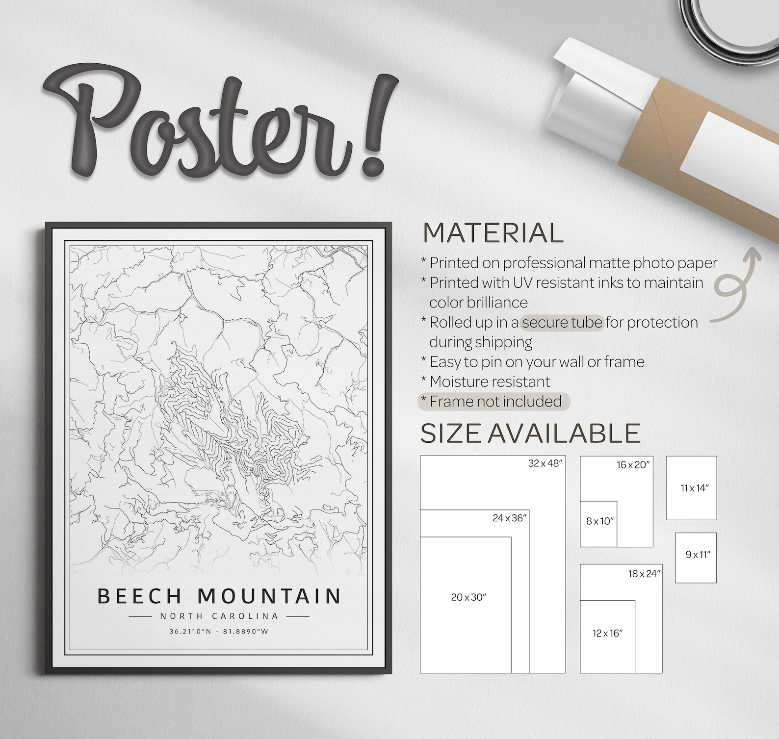 Beech Mountain NC Street Map Print Acrylic Glass Beech Mountain City ...