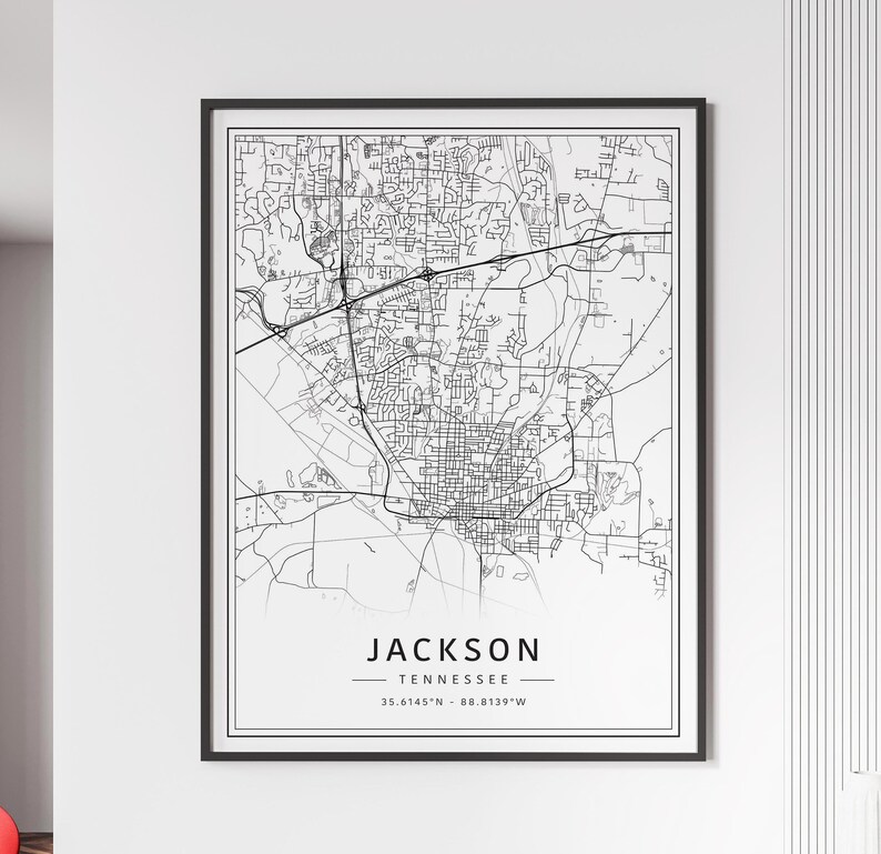 Jackson TN Street Map Print Acrylic Jackson City Map Print Canvas ...