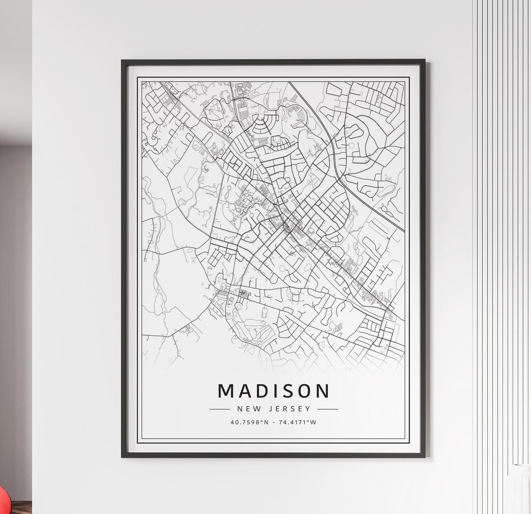 Madison NJ Street Map Print | Acrylic Glass Madison City Map Print ...