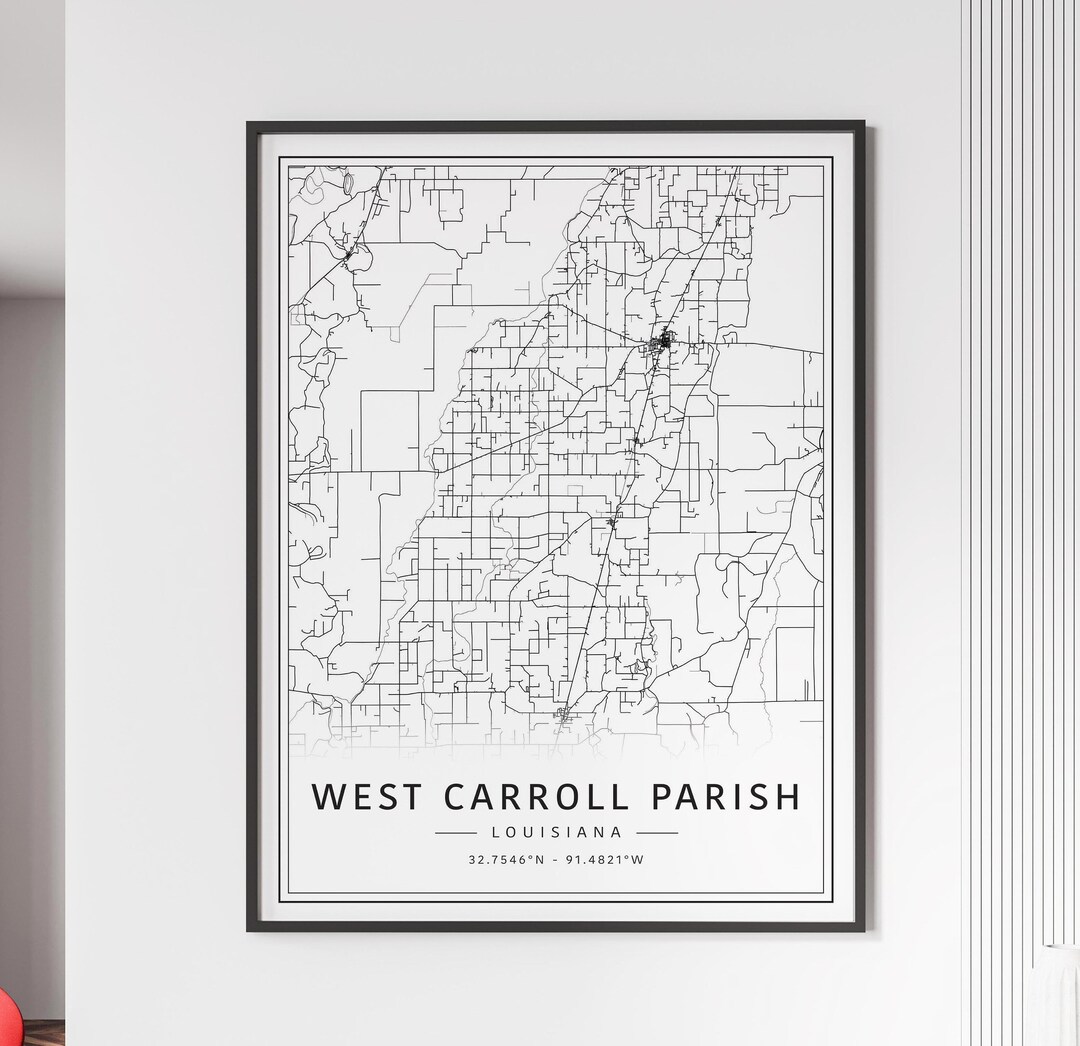 West Carroll Parish LA Street Map Print | Acrylic West Carroll Parish Map | Canvas West Carroll ...