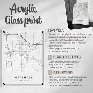 Marshall Michigan Street Map Print | Acrylic Glass Marshall City Map ...