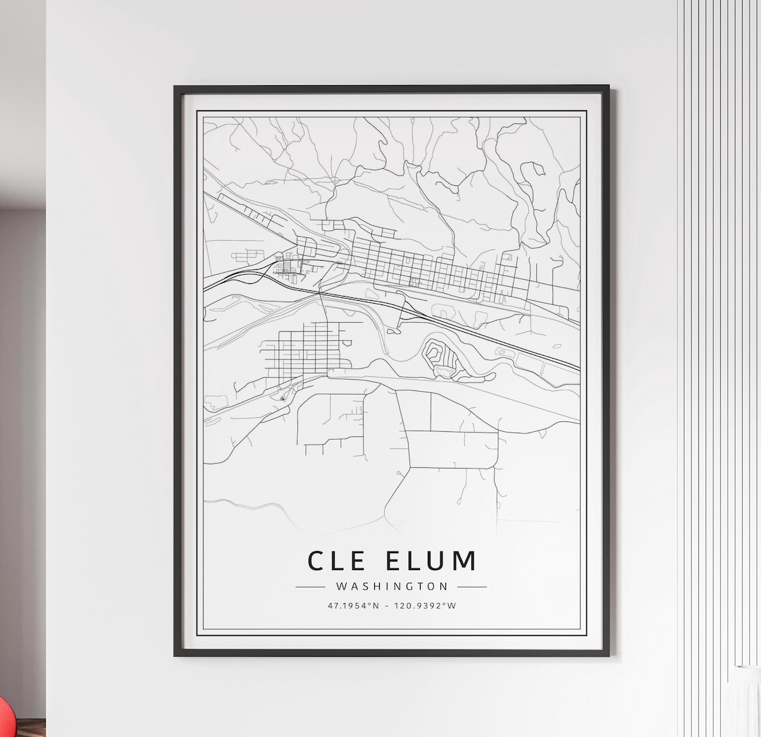 Cle Elum WA Street Map Print | Acrylic Glass Cle Elum City Map Print ...
