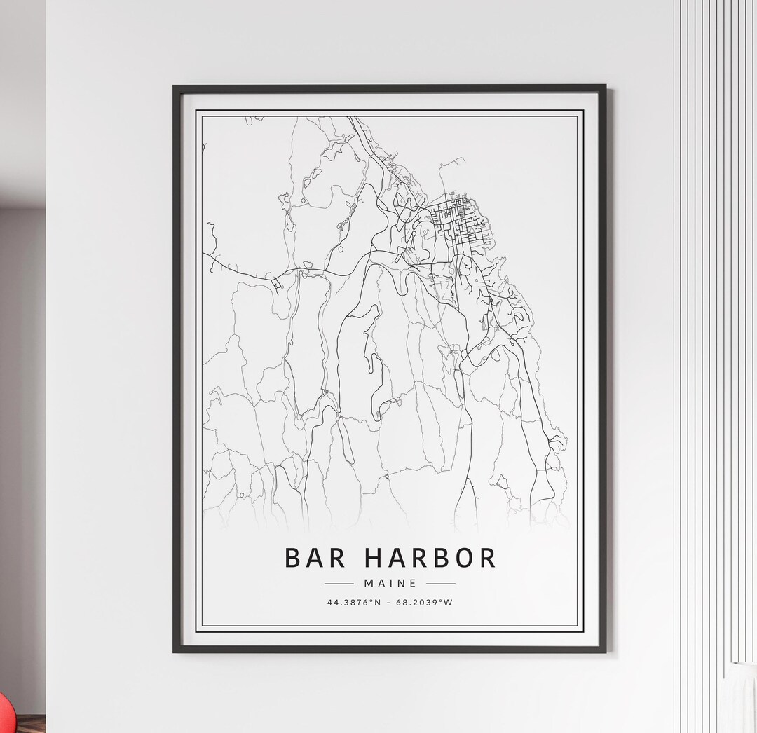 Bar Harbor Maine Street Map Print | Acrylic Bar Harbor Map Print ...
