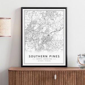 Southern Pines NC Street Map Print | Acrylic Glass Southern Pines City ...