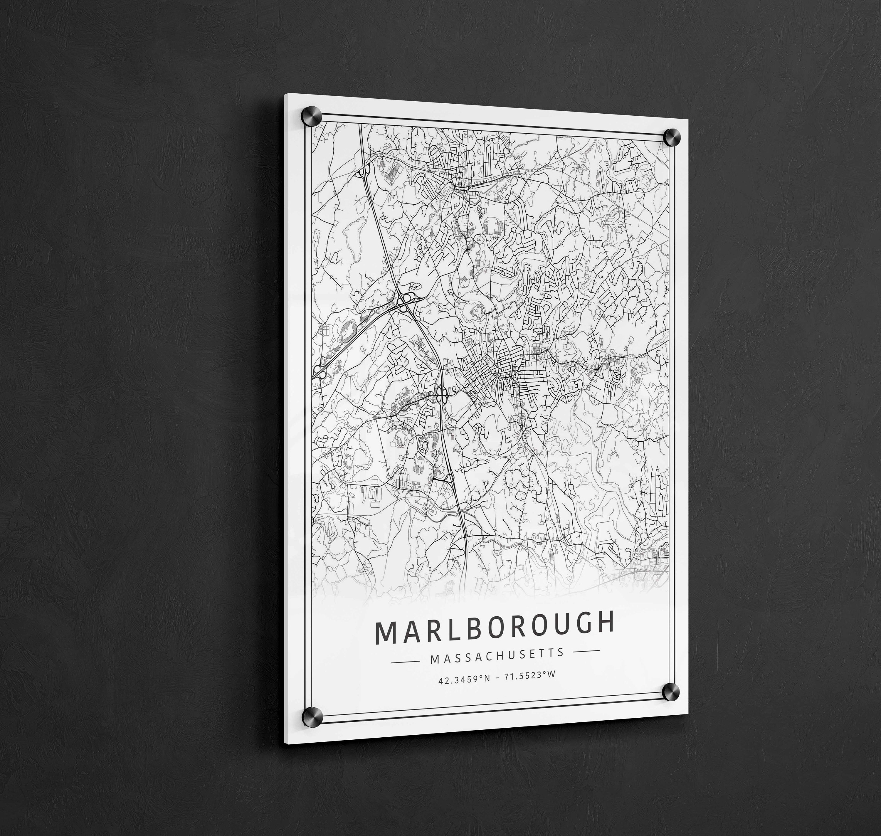 Marlborough MA Street Map Print Acrylic Glass Marlborough City Map ...