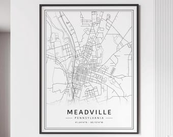 Meadville, PA - City Limits Map Print - Etsy