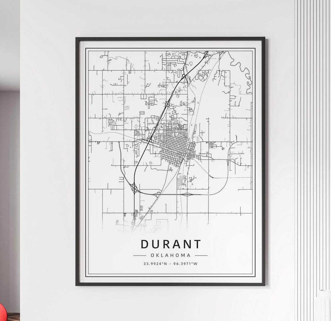 Durant OK Street Map Print | Acrylic Glass Durant City Map Print ...