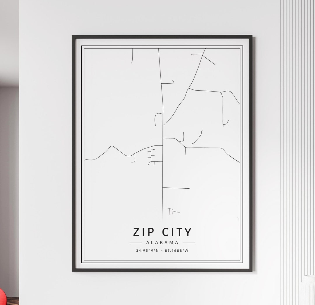Zip City Alabama Street Map Print | Acrylic Zip City Map Print | Canvas ...
