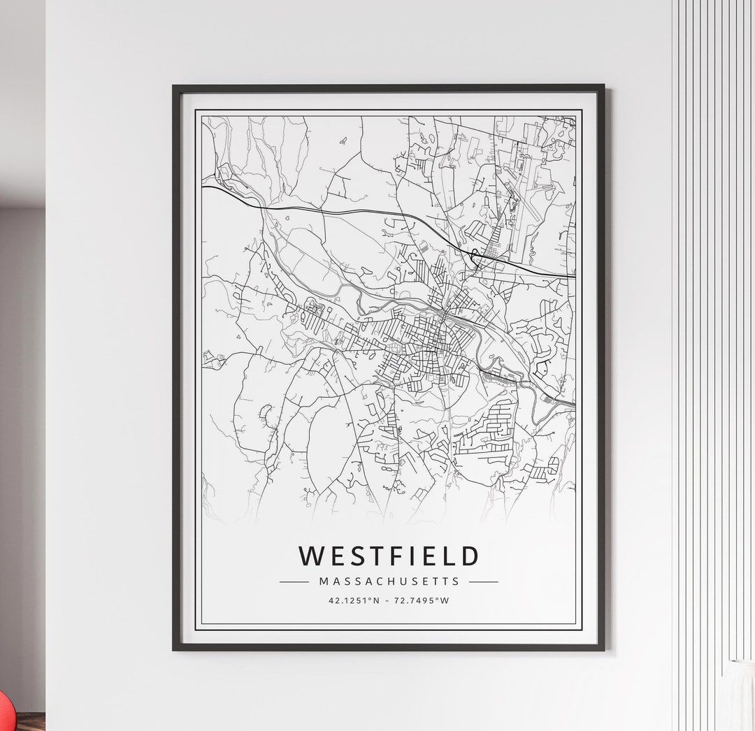 Westfield MA Street Map Print | Acrylic Glass Westfield City Map Print ...