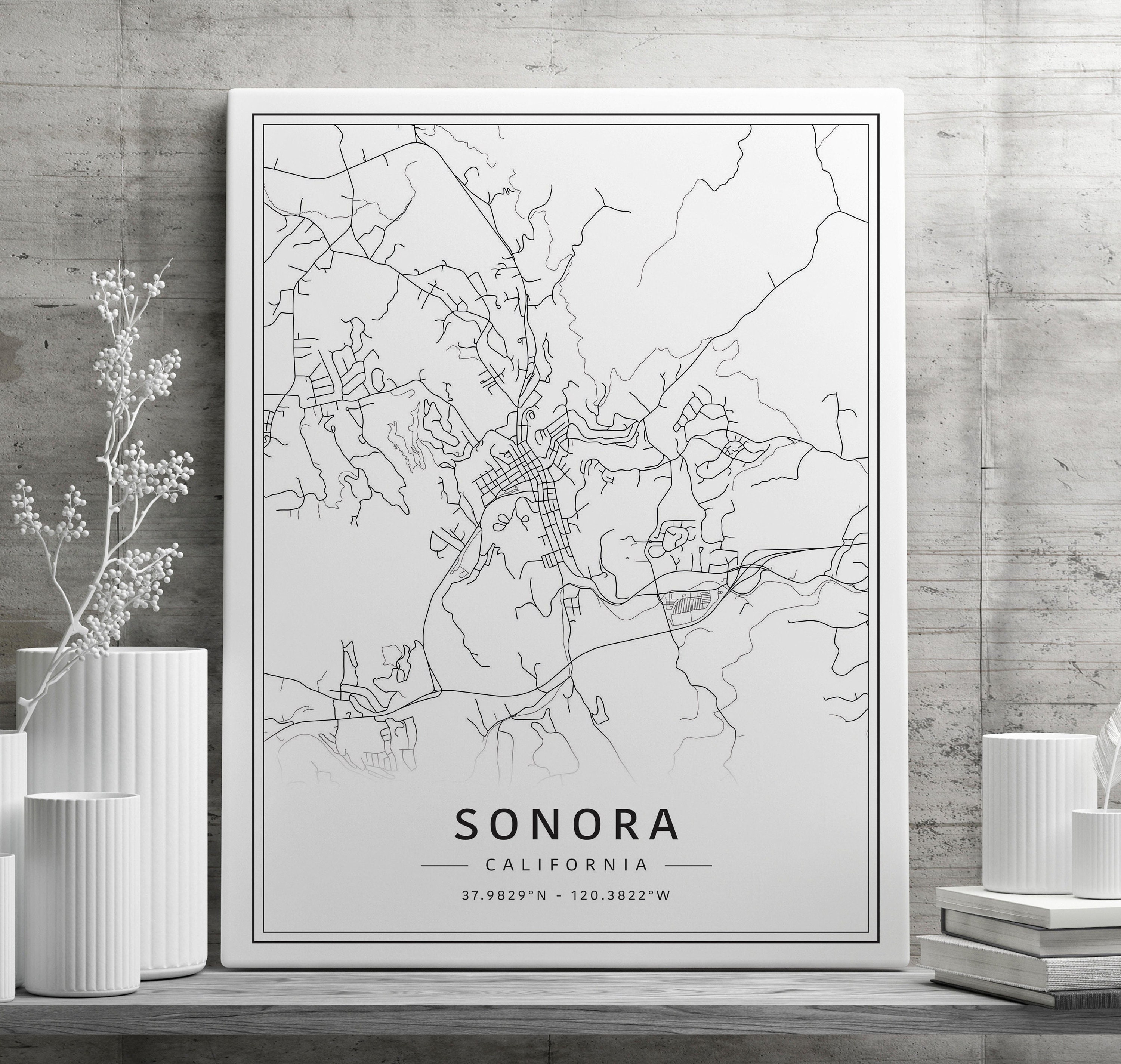 Sonora California Street Map Print Acrylic Glass Sonora City Map Print ...