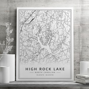 High Rock Lake NC Street Map Print | Acrylic Glass High Rock Lake City ...