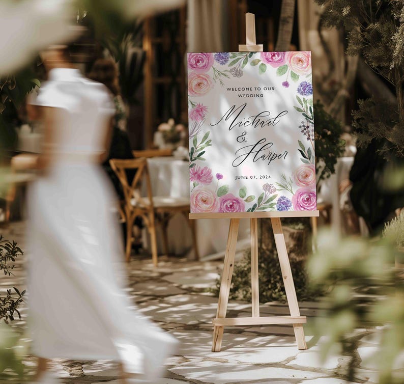 Acrylic Wedding Welcome Sign Floral Entrance Wedding Sign Custom ...