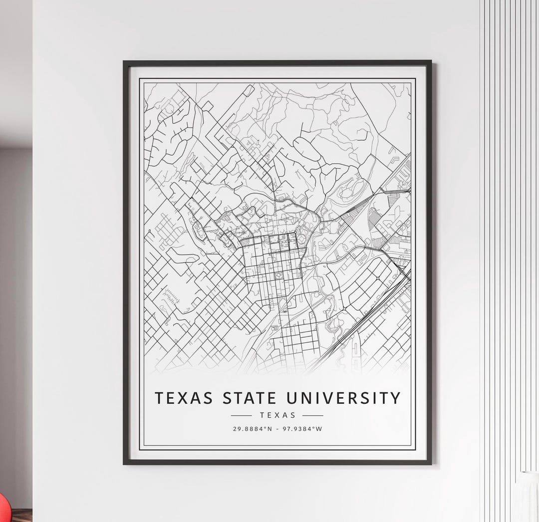 Texas State University TX Street Map Print | Acrylic Glass Texas State ...