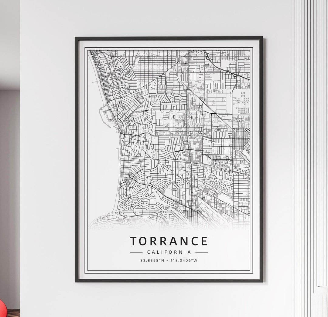 Torrance California Street Map Print | Acrylic Glass Torrance City Map ...