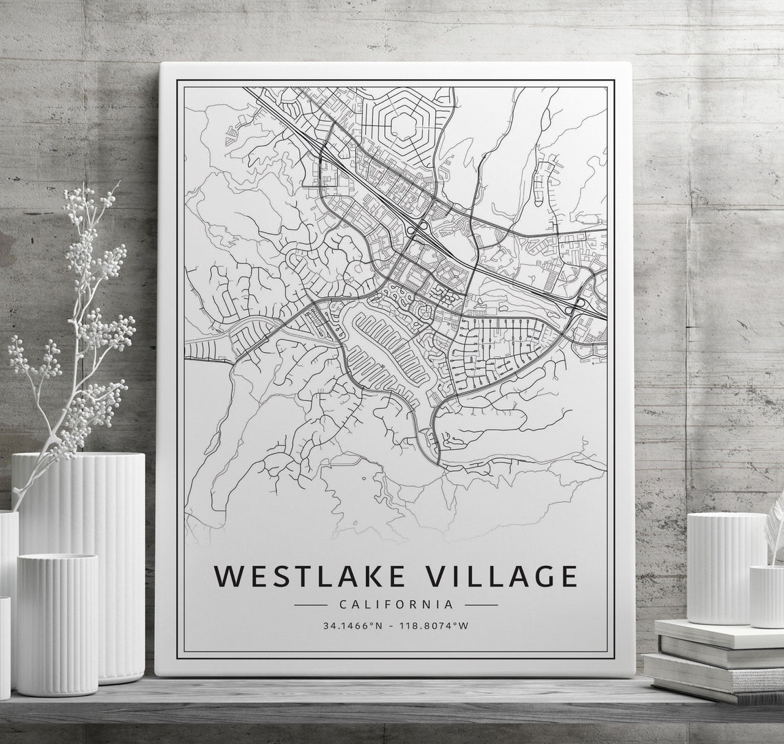 Westlake Village CA Street Map Print | Acrylic Glass Westlake Village ...