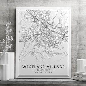 Westlake Village CA Street Map Print | Acrylic Glass Westlake Village ...
