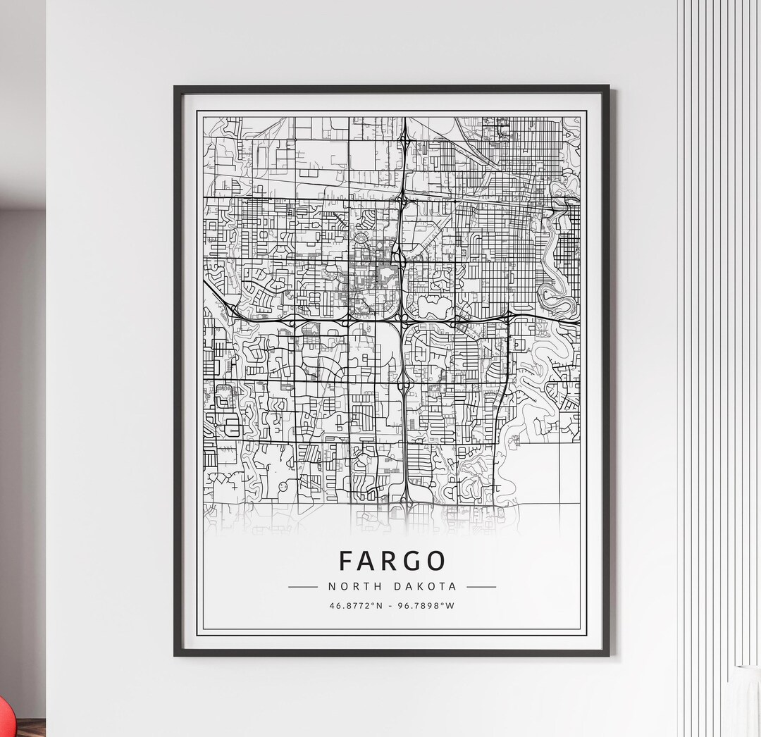 Fargo ND Street Map Print | Acrylic Glass Fargo City Map Print | Canvas ...
