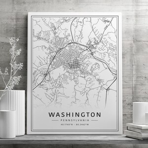 Washington PA Street Map Print | Acrylic Glass Washington City Map ...