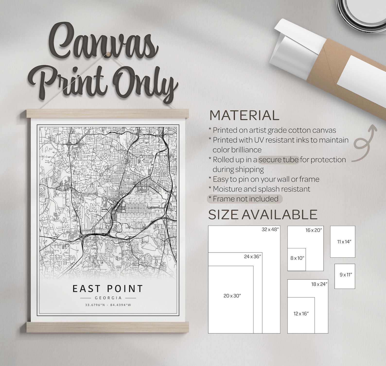 East Point GA Street Map Print Acrylic East Point City Map Print Canvas ...