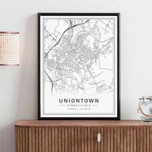 Uniontown PA Street Map Print | Acrylic Glass Uniontown City Map Print ...