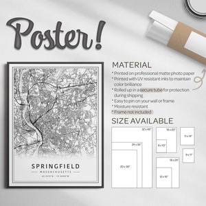 Springfield MA Street Map Print | Acrylic Glass Springfield City Map ...