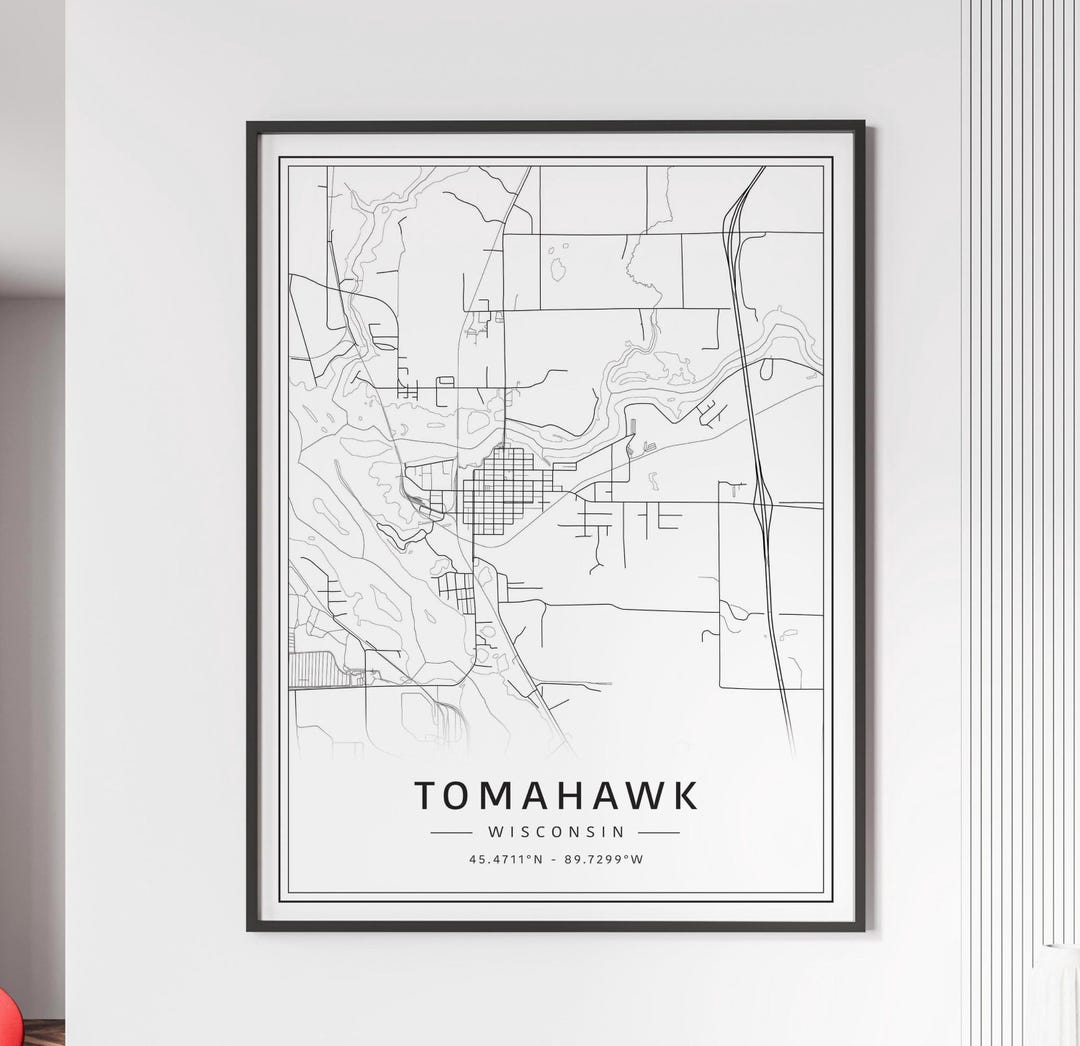 Tomahawk Wisconsin Street Map Print | Acrylic Glass Tomahawk City Map ...