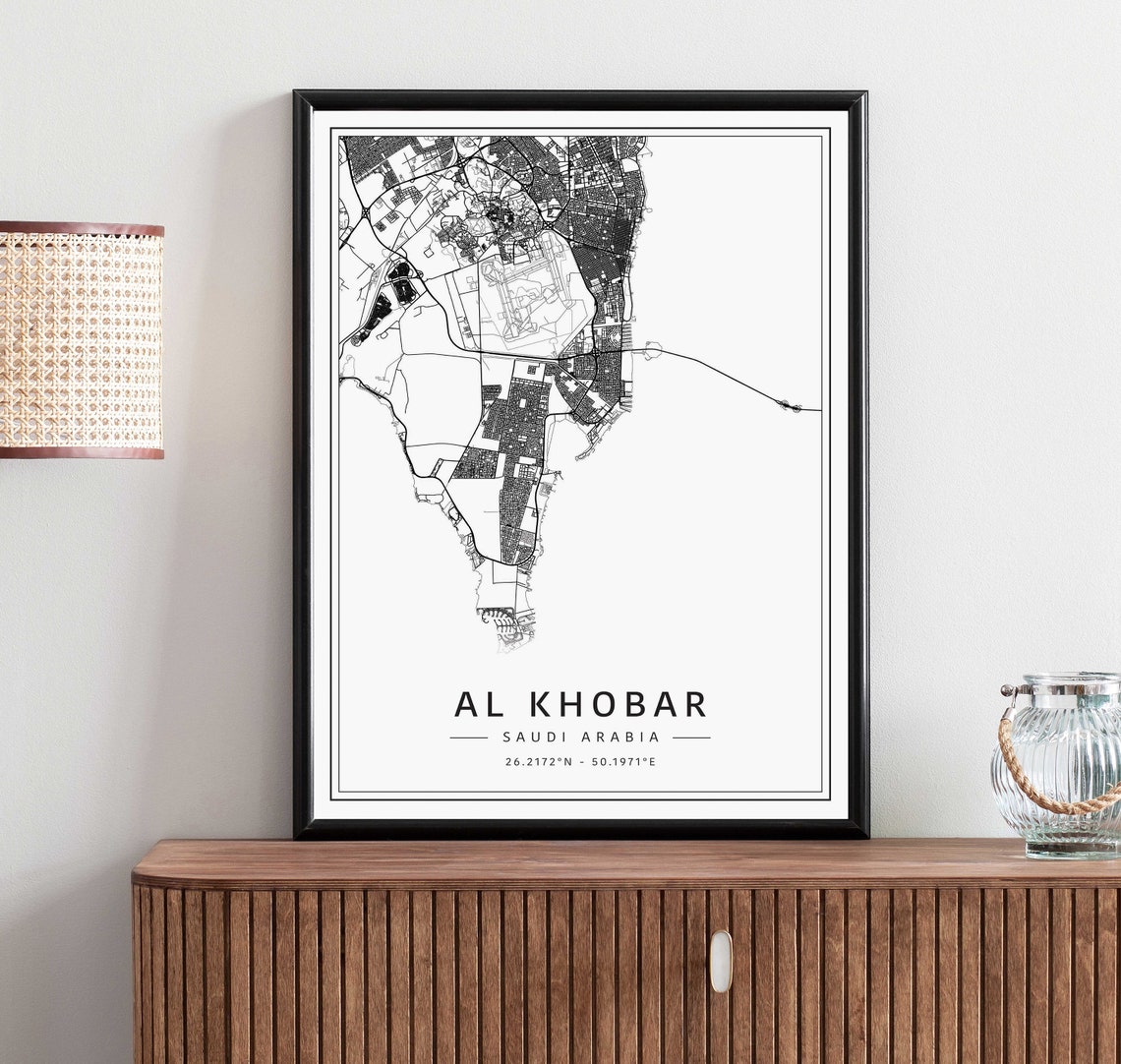 Al Khobar Street Map Print Acrylic Glass Al Khobar City Map Print ...