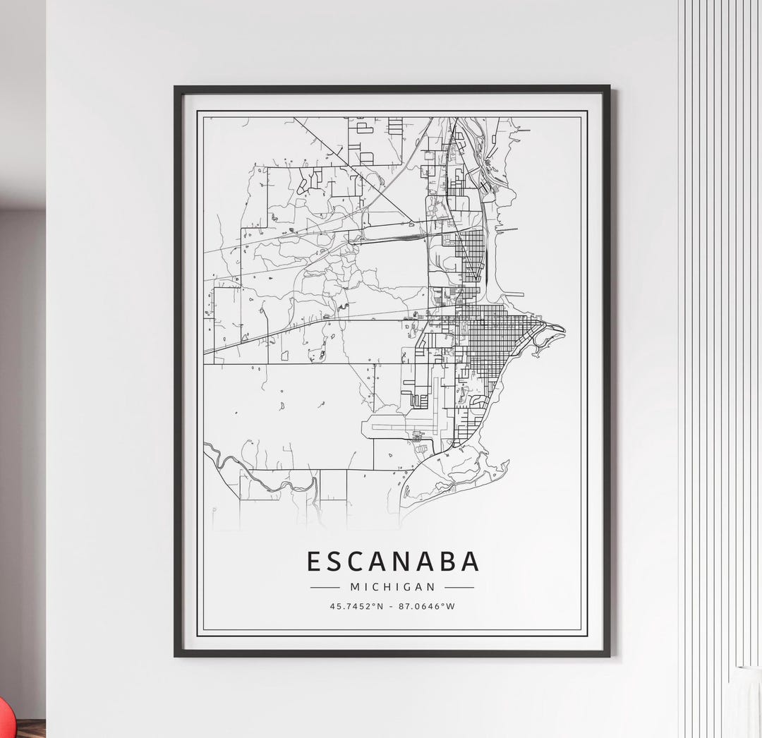 Escanaba MI Street Map Print | Acrylic Glass Escanaba City Map Print ...