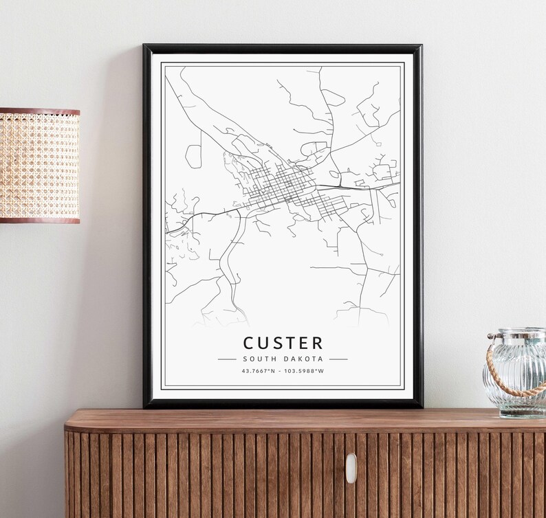 Custer SD Street Map Print | Acrylic Glass Custer City Map Print ...