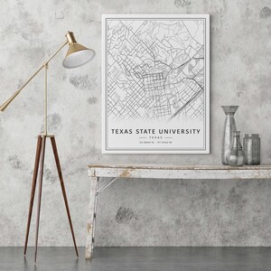 Texas State University TX Street Map Print | Acrylic Glass Texas State ...