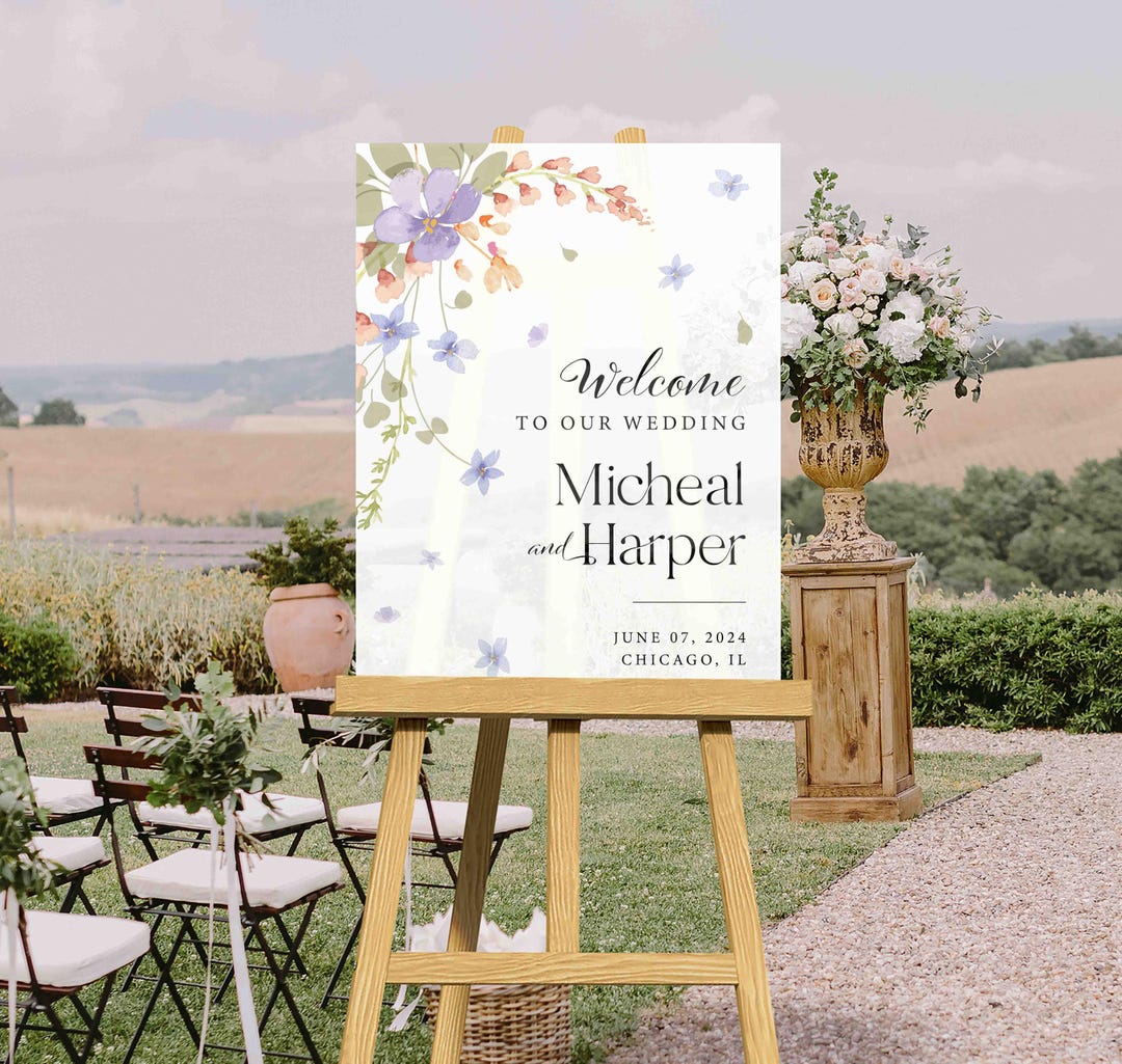Acrylic Wedding Welcome Sign | Floral Entrance Wedding Sign | Custom ...