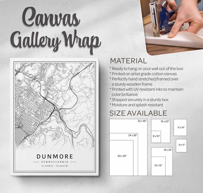 Dunmore PA Street Map Print | Acrylic Glass Dunmore Map Print | Canvas ...