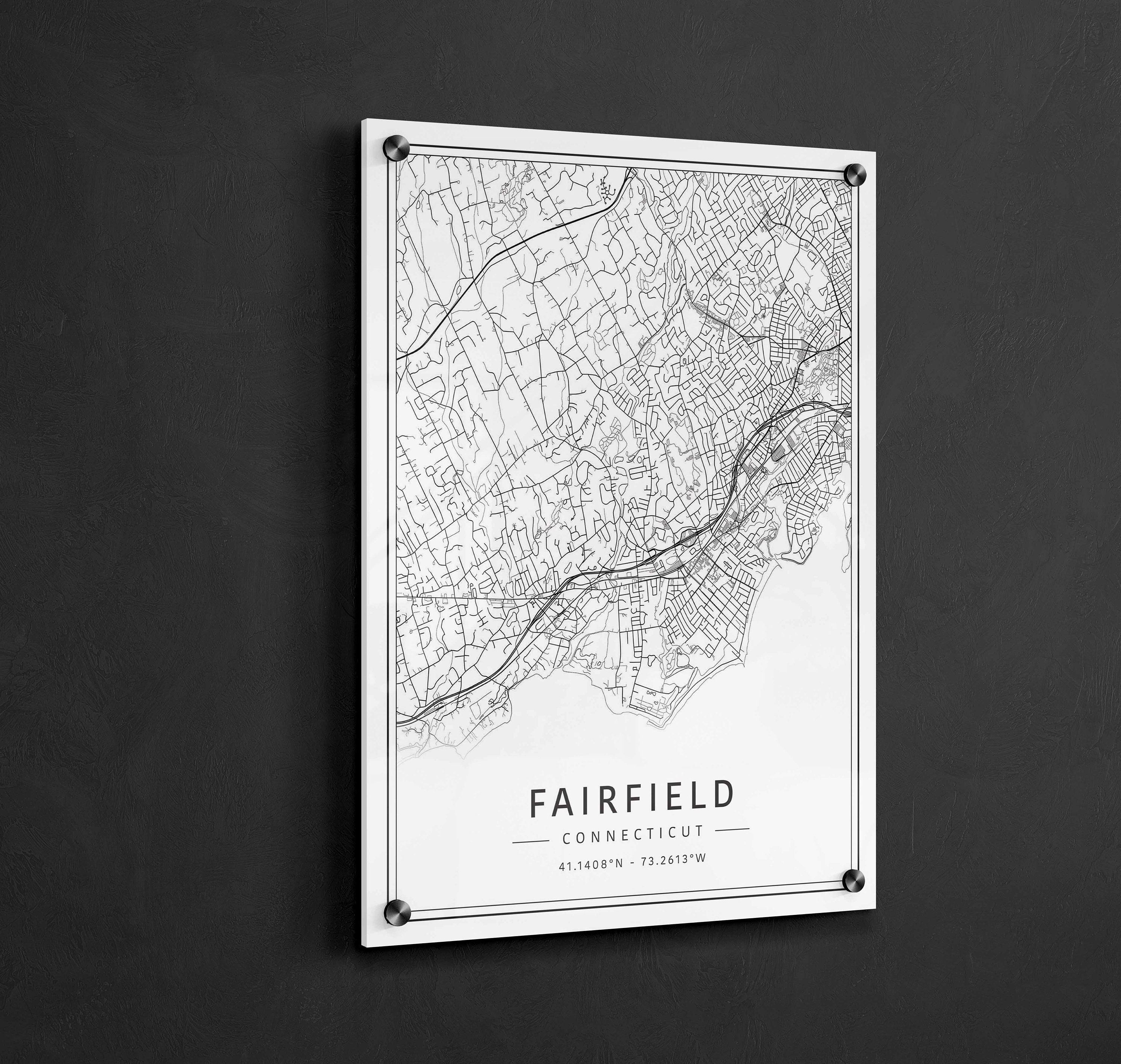 Fairfield Connecticut Street Map Print | Acrylic Fairfield Map Print ...