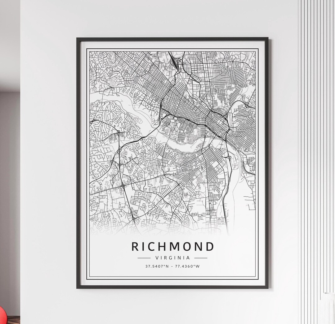 Richmond Virginia Street Map Print | Acrylic Glass Richmond City Map ...