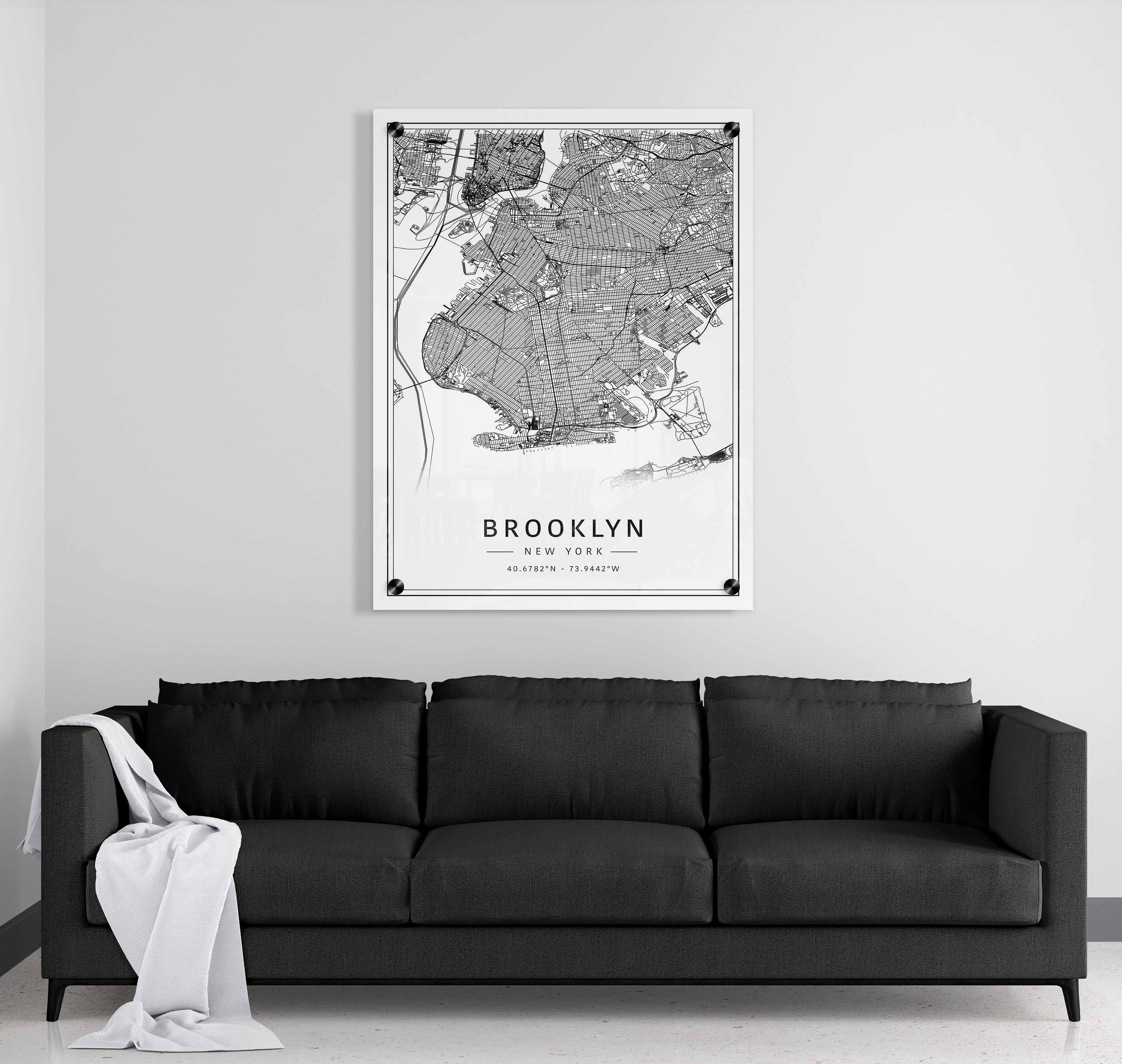 Brooklyn New York Street Map Print Acrylic Glass Brooklyn Map Print ...
