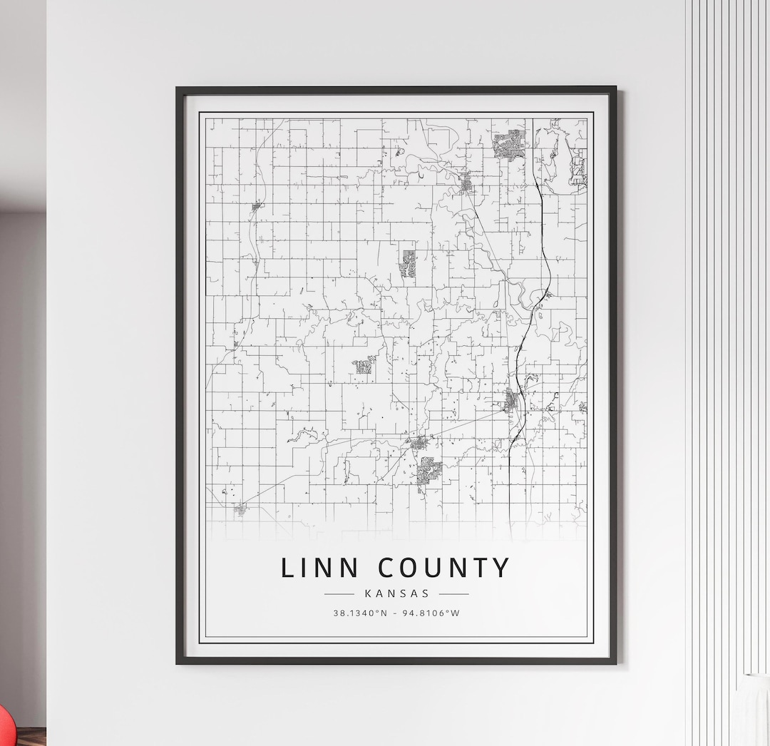 Linn County Kansas Street Map Print | Acrylic Linn County Map Print ...